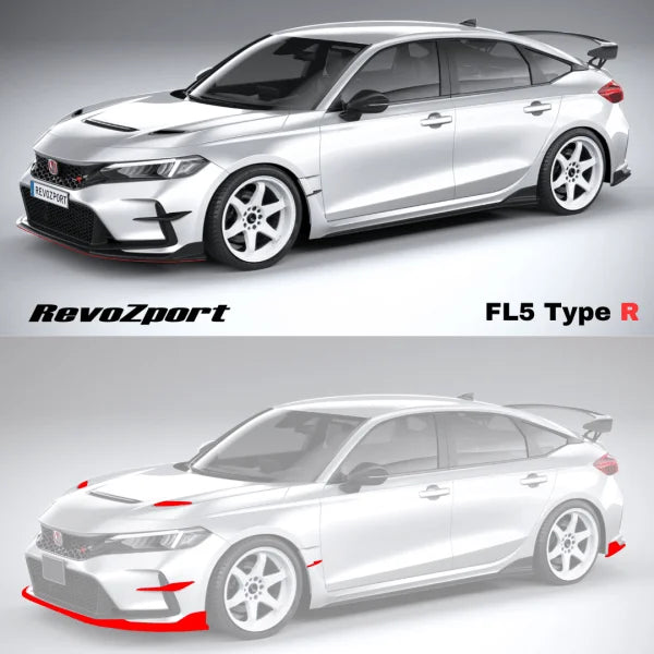 Revozport Honda Civic Type R FL5 Carbon Fiber FL5 Front Spoiler Splitt ...