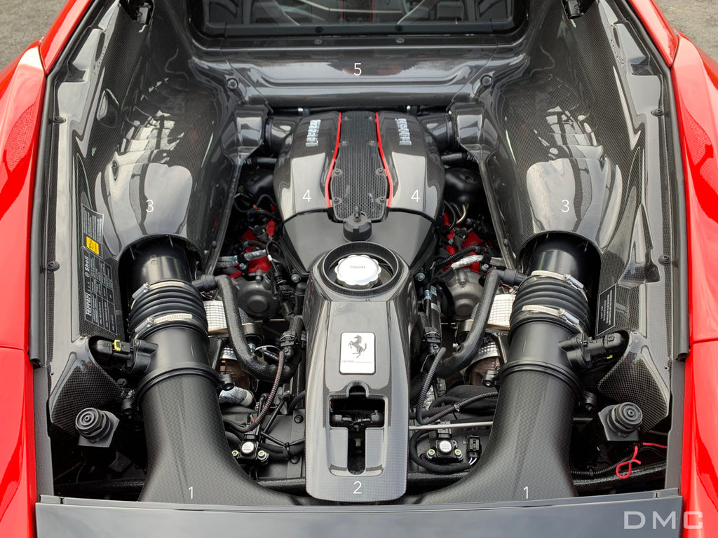 DMC Ferrari 488 GTB Engine Bay Kit: Carbon Fiber Air Box, Fire Wall, E ...
