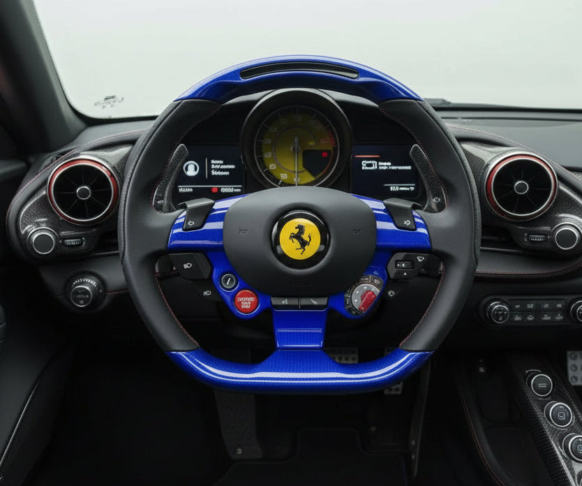 Ferrari F8 Tributo Leather & Carbon Fiber LED Steering Wheel - CarGym