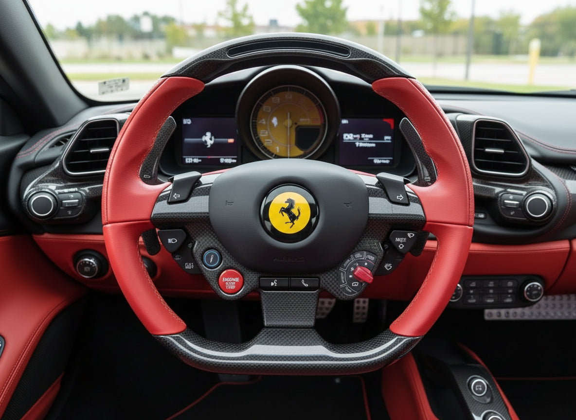 Ferrari 488 GTB / Spider Leather & Carbon Fiber LED Steering Wheel – CarGym