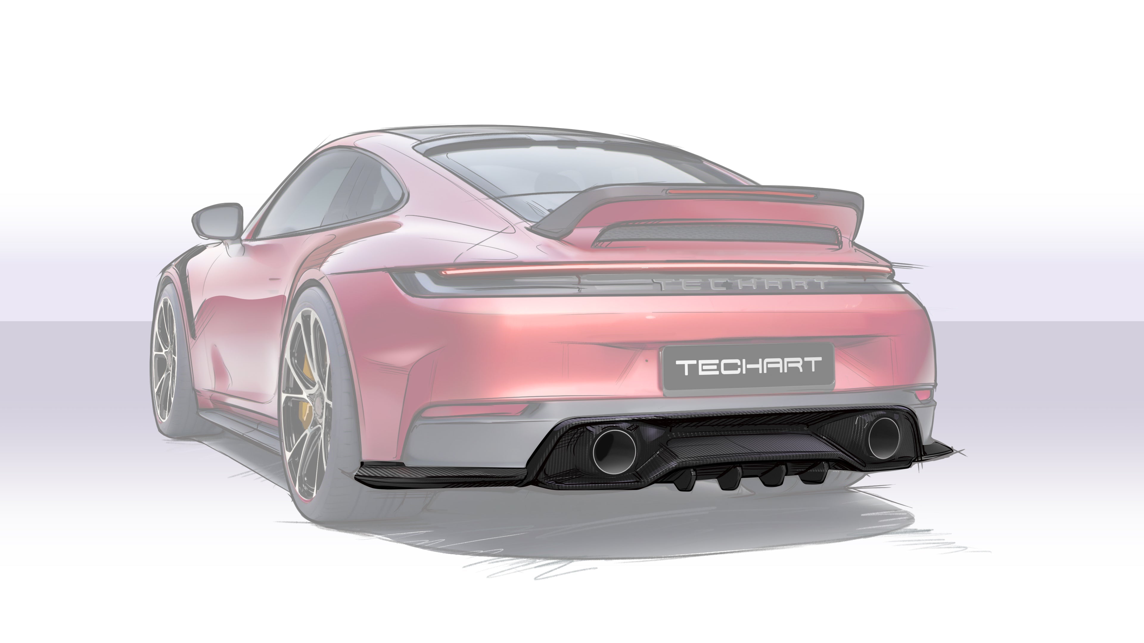 TECHART Carbon Rear Diffuser incl. Carbon Aero Wings for Porsche 992.2 ...