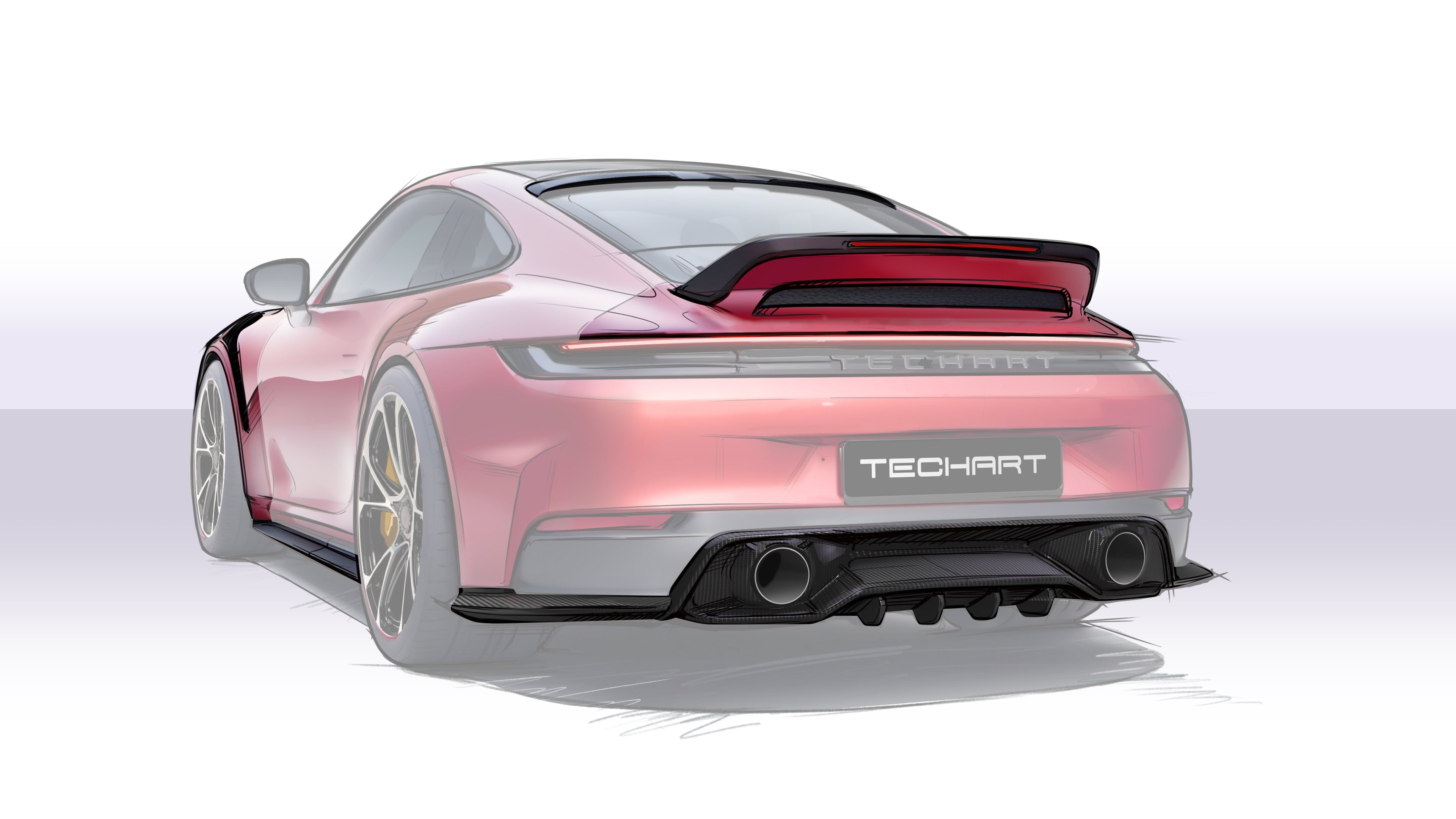 TECHART Carbon Rear Diffuser incl. Carbon Aero Wings for Porsche 992.2 ...